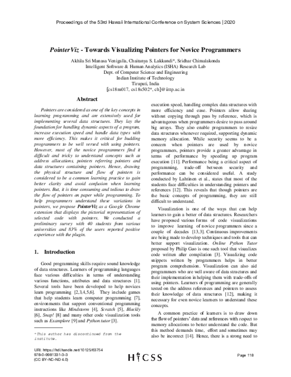 Pdf Pointerviz Towards Visualizing Pointers For Novice Programmers