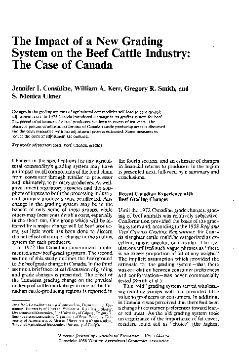 (PDF) The Impact of a New Grading System on the Beef Cattle Industry ...