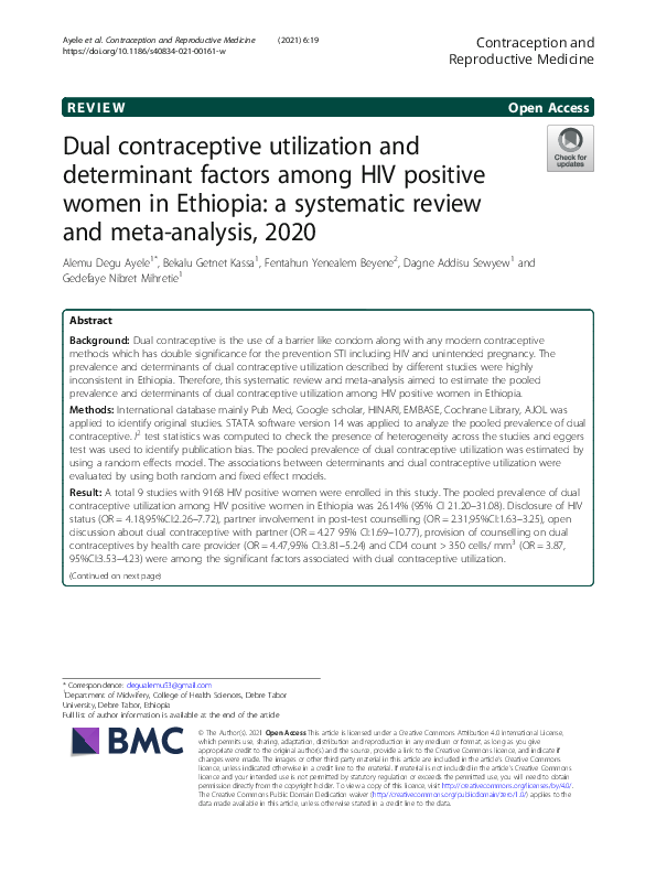 (PDF) Dual contraceptive utilization and determinant factors among HIV positive women in ...