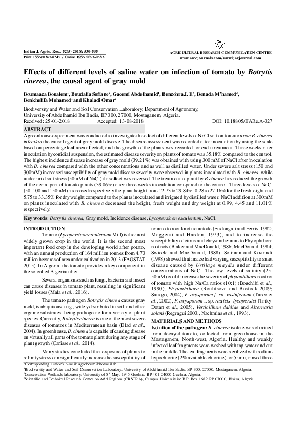 (PDF) Effects of different levels of saline water on infection of ...