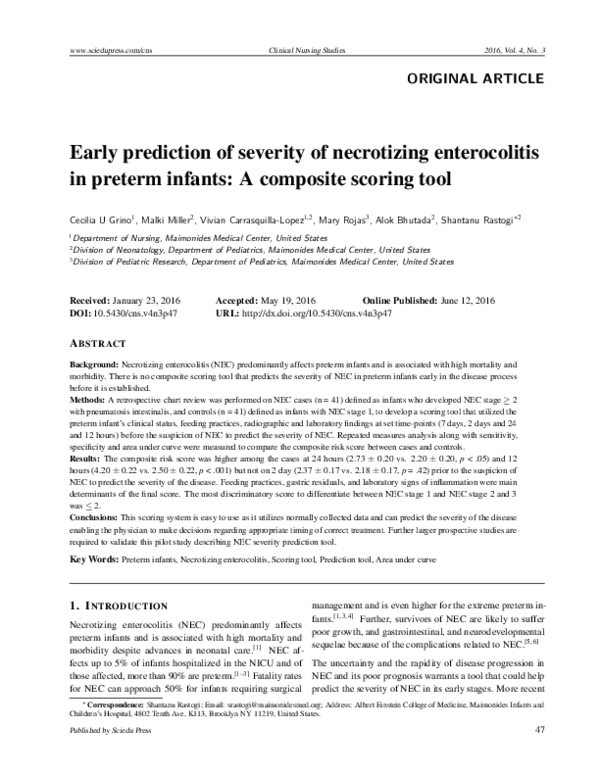 (PDF) Early prediction of severity of necrotizing enterocolitis in ...
