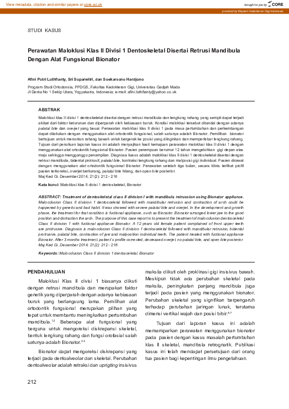 (PDF) Perawatan Maloklusi Klas II Divisi 1 Dentoskeletal Disertai ...