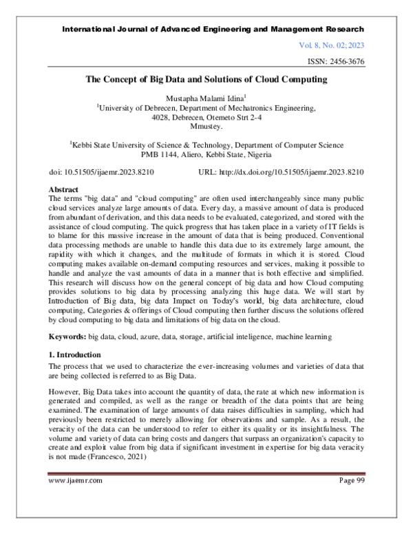(PDF) The Concept of Big Data and Solutions of Cloud Computing