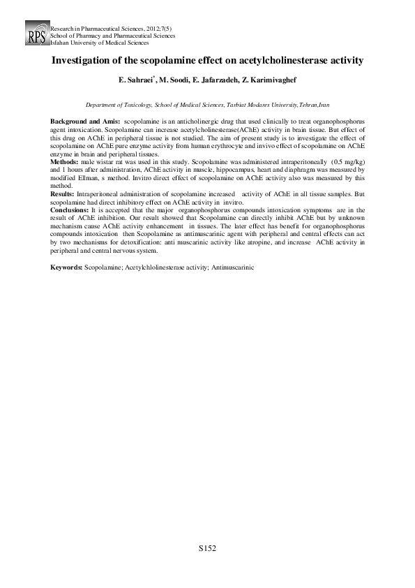(PDF) Investigation of the scopolamine effect on acetylcholinesterase ...