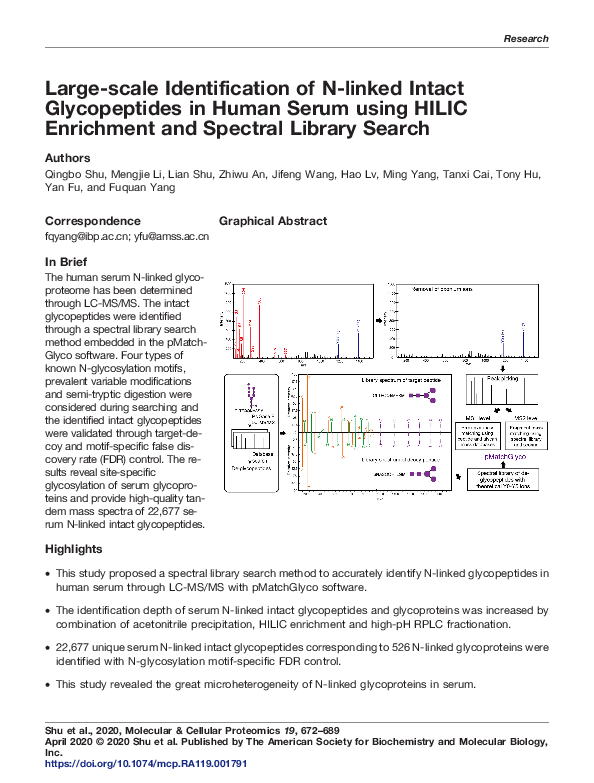 (PDF) Large-scale Identification of N-linked Intact Glycopeptides in Human Serum using HILIC ...