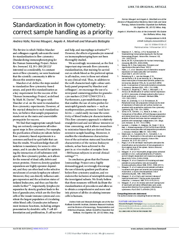 (PDF) Standardization in flow cytometry: correct sample handling as a ...