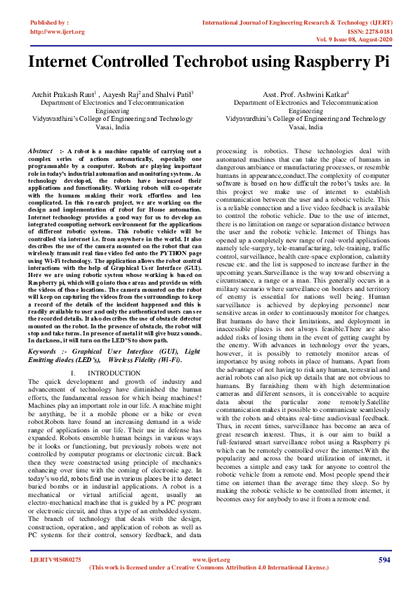 (PDF) Internet Controlled Techrobot using Raspberry Pi