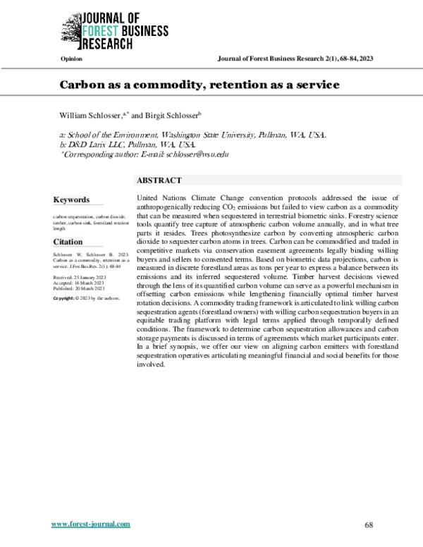 (PDF) Carbon as a commodity, retention as a service