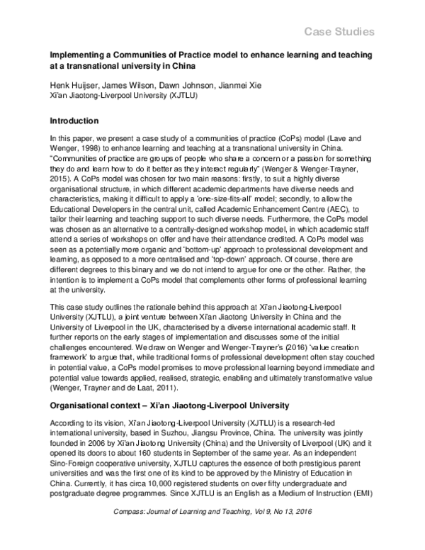 (PDF) Implementing a Communities of Practice model to enhance learning ...