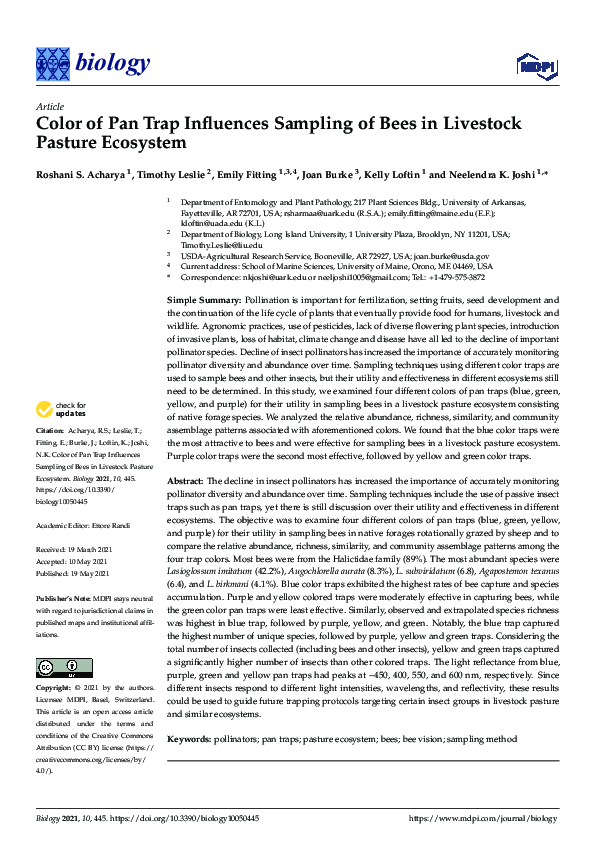 (PDF) Color of Pan Trap Influences Sampling of Bees in Livestock Pasture Ecosystem