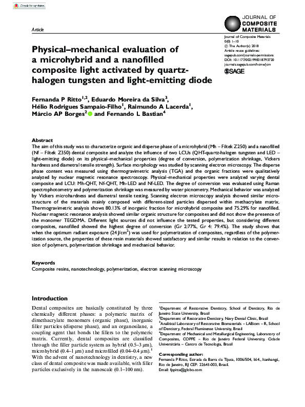(PDF) Physical–mechanical evaluation of a microhybrid and a nanofilled ...