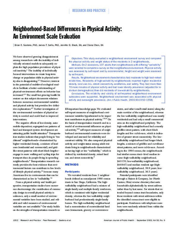 (PDF) Neighborhood-Based Differences in Physical Activity: An Environment Scale Evaluation