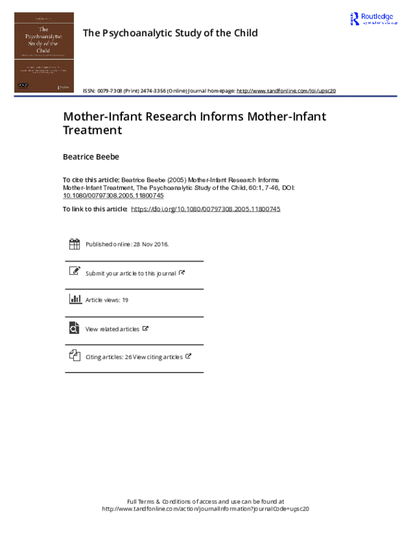 (PDF) Mother–Infant Research Informs Mother–Infant Treatment | Dr ...