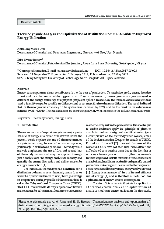 (PDF) Thermodynamic Analysis and Optimization of Distillation Column: A Guide to Improved Energy ...