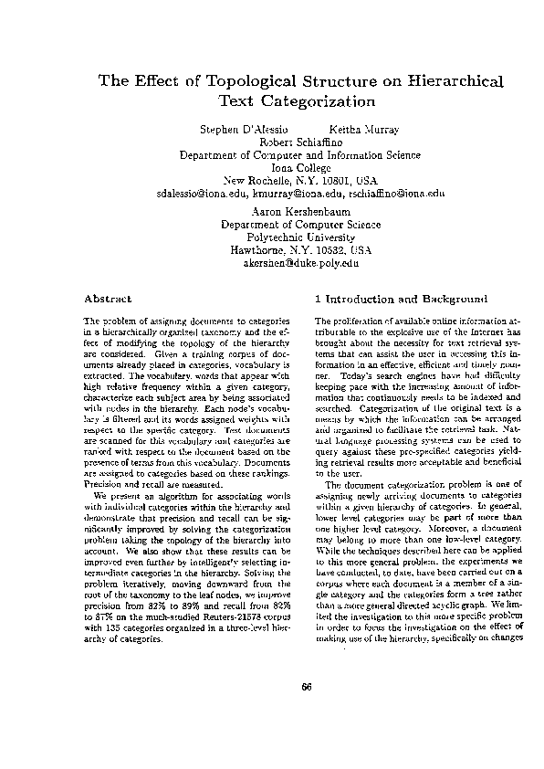 (PDF) The effect of topological structure on hierarchical text categorization
