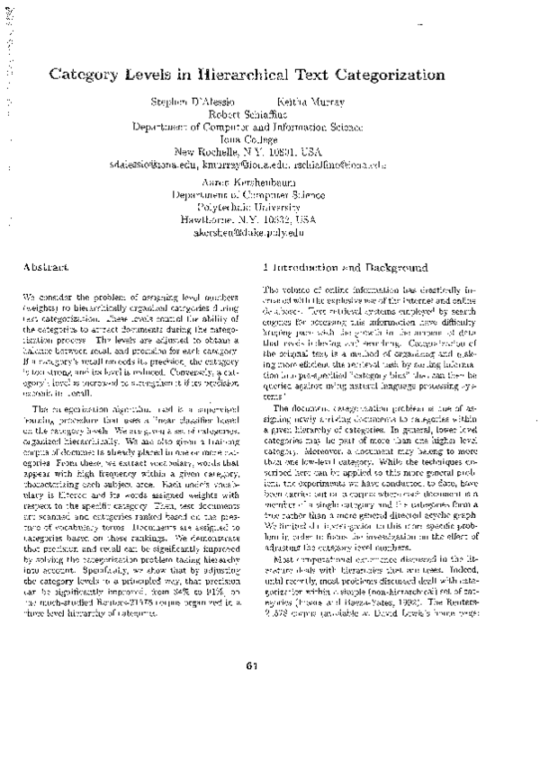 (PDF) Category levels in hierarchical text categorization