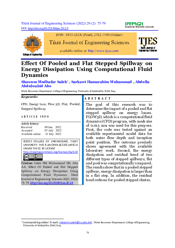 (PDF) Effect Of Pooled and Flat Stepped Spillway on Energy Dissipation Using Computational Fluid ...