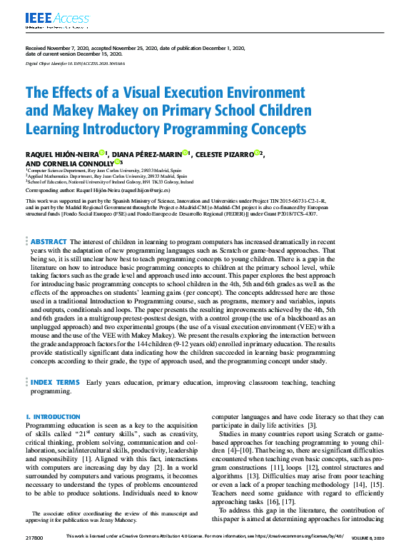 (PDF) The Effects of a Visual Execution Environment and Makey Makey on Primary School Children ...