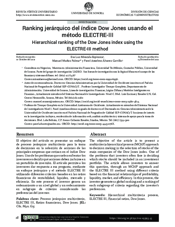 (PDF) Ranking jerárquico del índice Dow Jones usando el método ELECTRE-III
