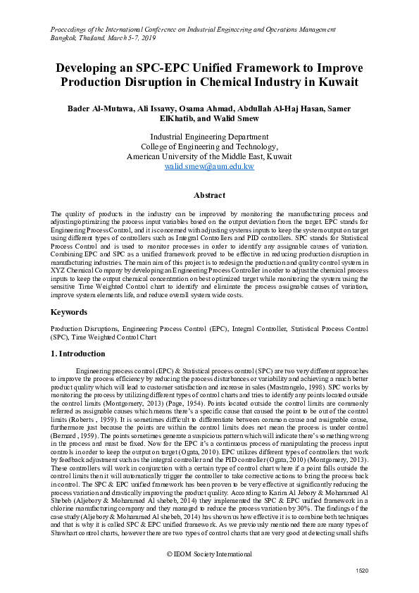 (PDF) Developing an SPC-EPC Unified Framework to Improve Production ...