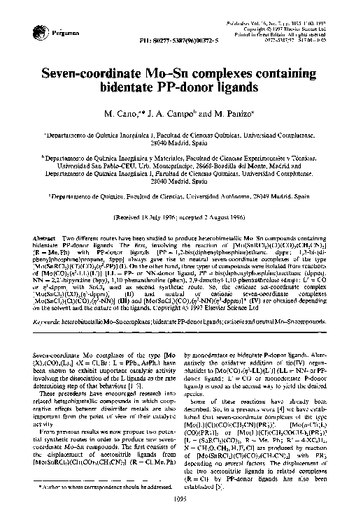 (PDF) Seven-coordinate Mo Sn complexes containing bidentate PP-donor ...
