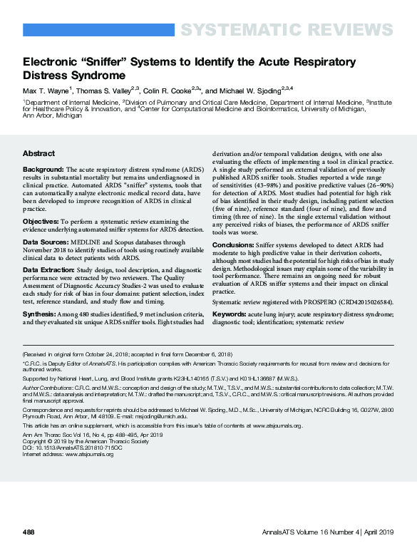 (PDF) Electronic “Sniffer” Systems to Identify the Acute Respiratory ...