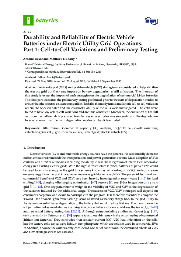 (PDF) Durability and Reliability of Electric Vehicle Batteries under ...