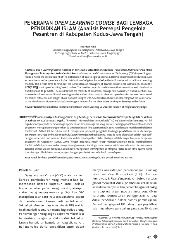 (PDF) Penerapan Open Learning Course bagi Lembaga Pendidikan Islam ... (PDF) Penerapan Open Learning Course bagi Lembaga Pendidikan Islam ...