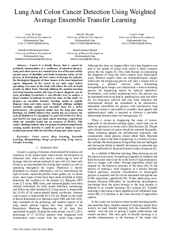 (PDF) Lung And Colon Cancer Detection Using Weighted Average Ensemble Transfer Learning