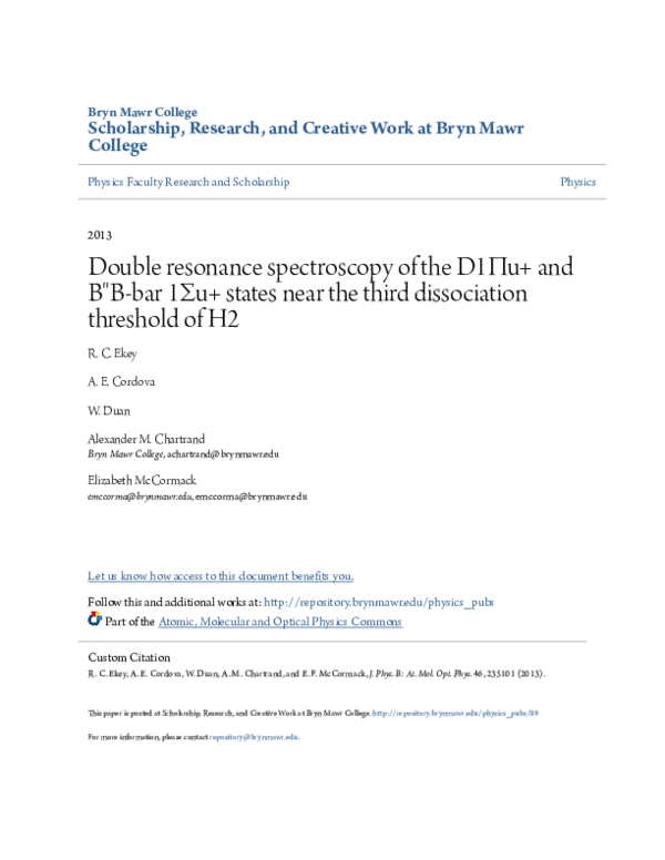 (PDF) Double resonance spectroscopy of the ${\rm D} {}^1 \Pi _{\rm u ...