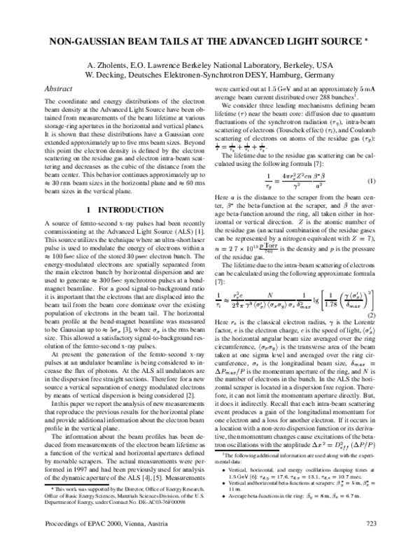 (PDF) Non-gaussian beam tails at the Advanced Light Source