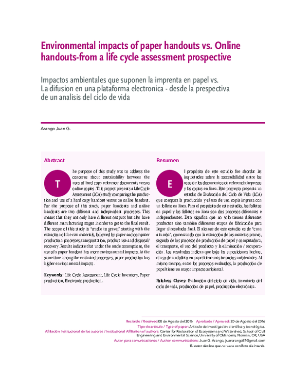 (PDF) Environmental impacts of paper handouts vs. Online handouts-from a life cycle assessment ...