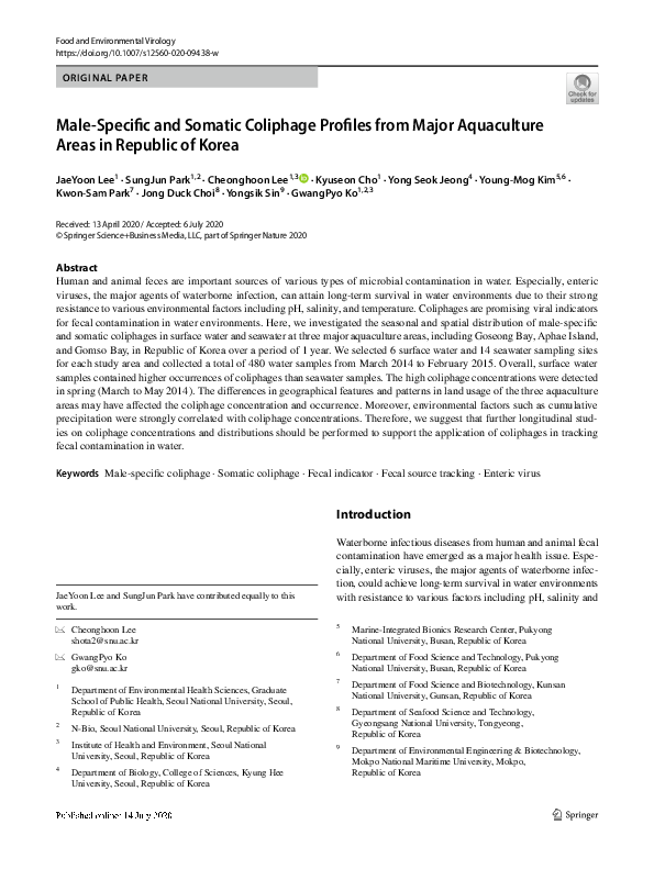 (PDF) Coliphage Profiles in Korea's Aquaculture Waters