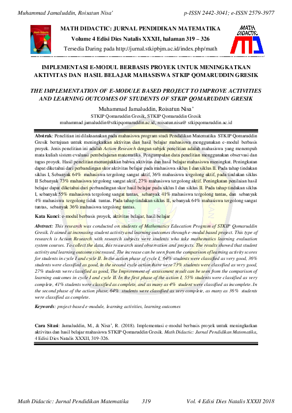 (PDF) Implementasi e-modul berbasis proyek untuk meningkatkan aktivitas dan hasil belajar ...