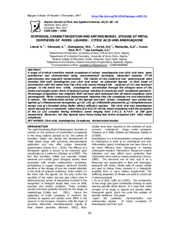 (PDF) Synthesis, characterization and antimicrobial studies of metal ...