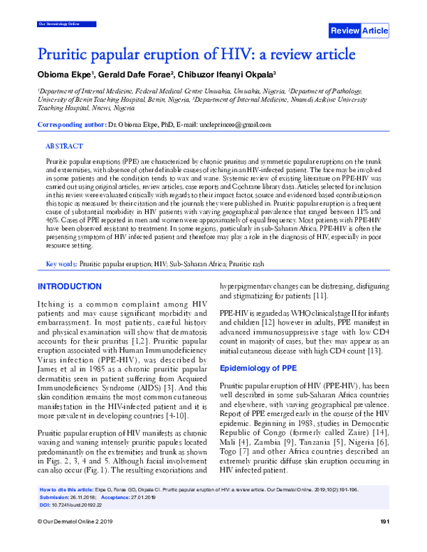 (PDF) Pruritic papular eruption of HIV: a review article