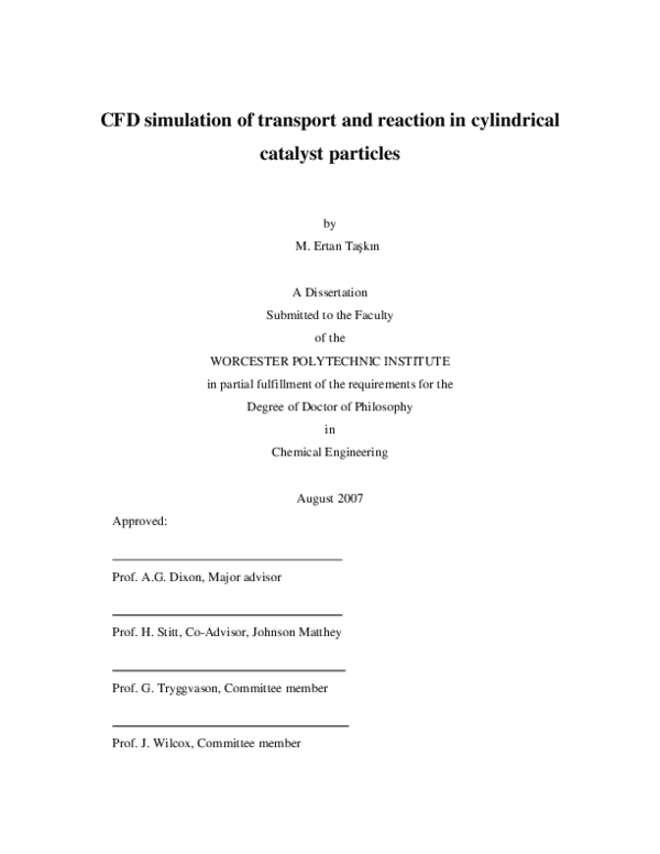 (PDF) CFD simulation of transport and reaction in cylindrical catalyst ...