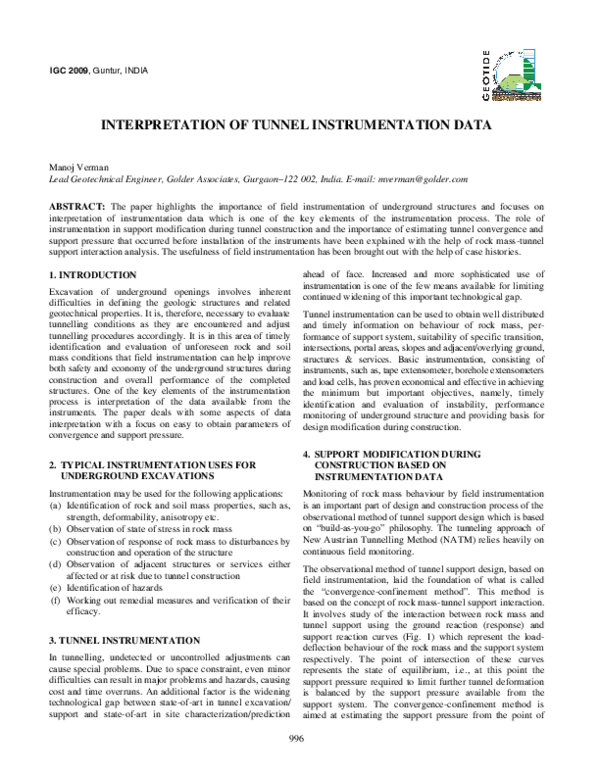 (PDF) Interpretation of Tunnel Instrumentation Data