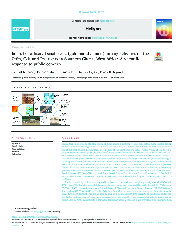 (PDF) Impact of artisanal small-scale (gold and diamond) mining activities on the Offin, Oda and ...
