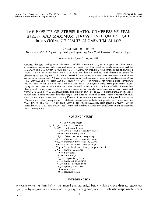 (PDF) The Effects of Stress Ratio, Compressive Peak Stress and Maximum ...