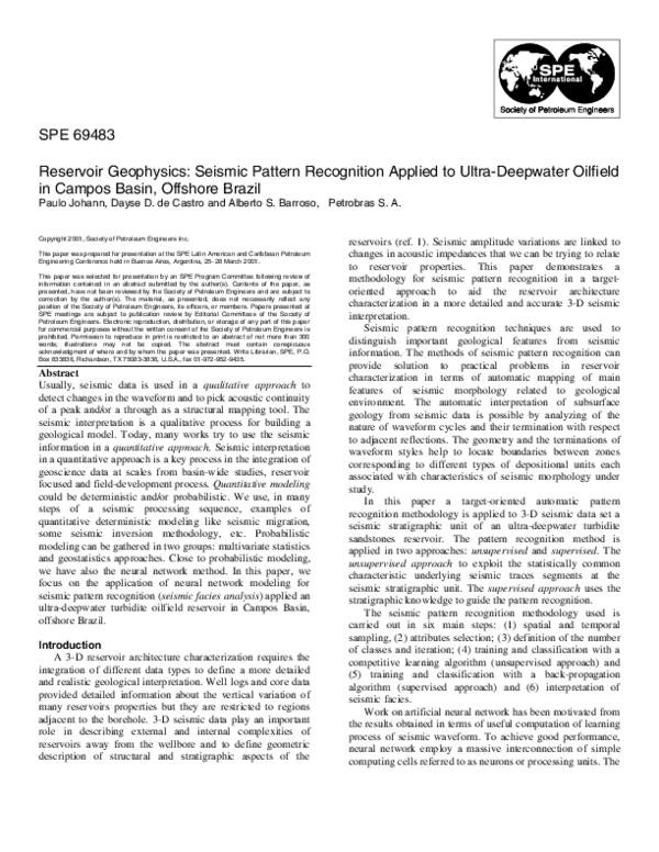(PDF) Reservoir Geophysics: Seismic Pattern Recognition Applied to ...