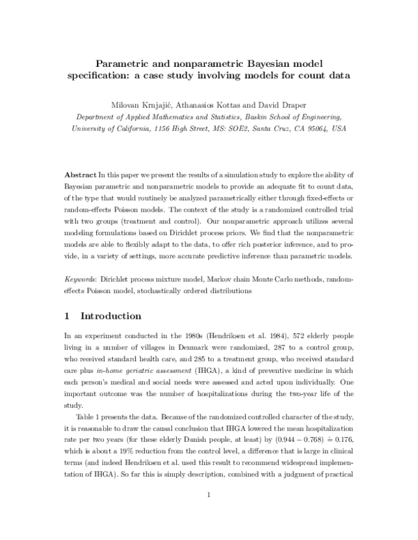 Pdf Parametric And Nonparametric Bayesian Model Specification A Case