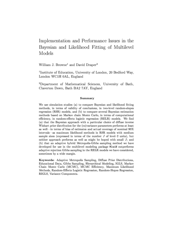 Pdf Implementation And Performance Issues In The Bayesian And Likelihood Fitting Of Multilevel