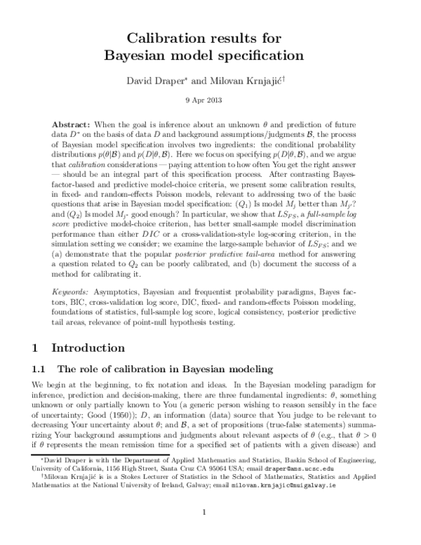 (PDF) Calibration results for Bayesian model specification (PDF) Calibration results for Bayesian model specification