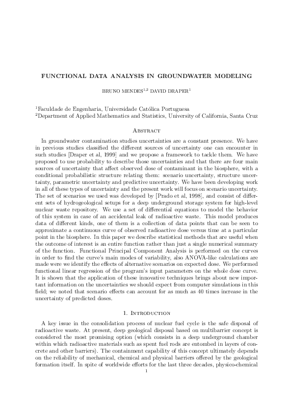 (PDF) Functional Data Analysis in Groundwater Modeling