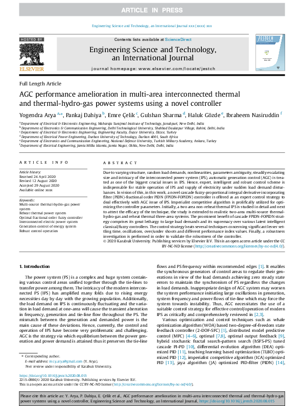 (PDF) AGC performance amelioration in multi-area interconnected thermal and thermal-hydro-gas ...