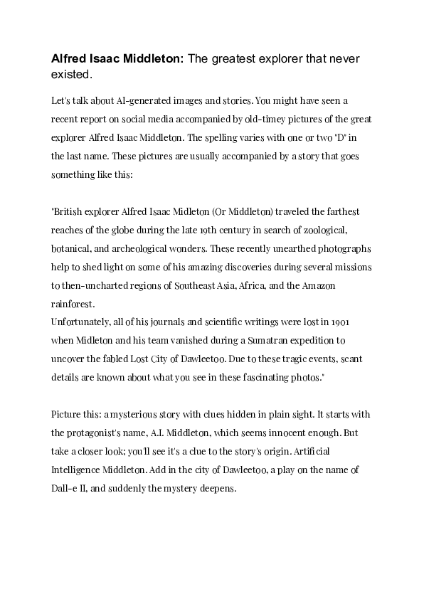 (PDF) Alfred Isaac Middleton: The greatest explorer that never existed