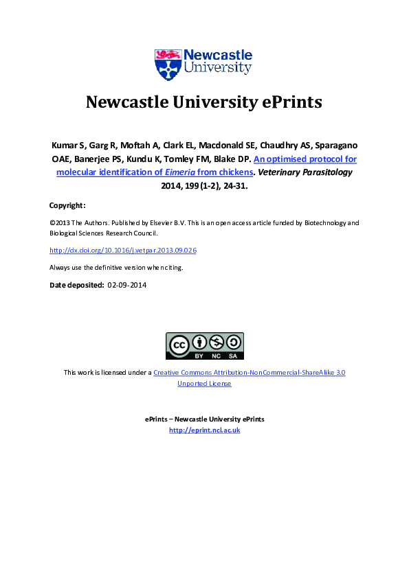 (PDF) An optimised protocol for molecular identification of Eimeria ...