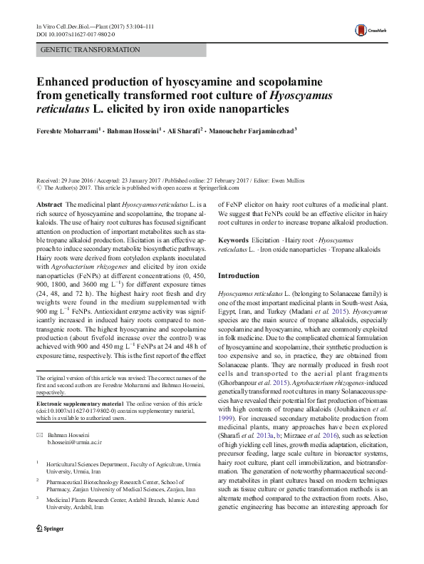 (PDF) Enhanced production of hyoscyamine and scopolamine from ...
