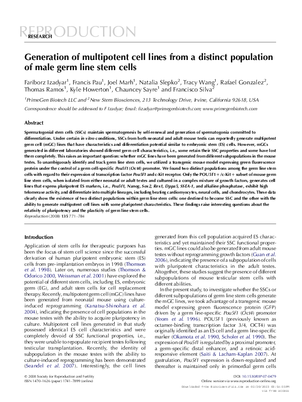 (PDF) Generation of multipotent cell lines from a distinct population ...